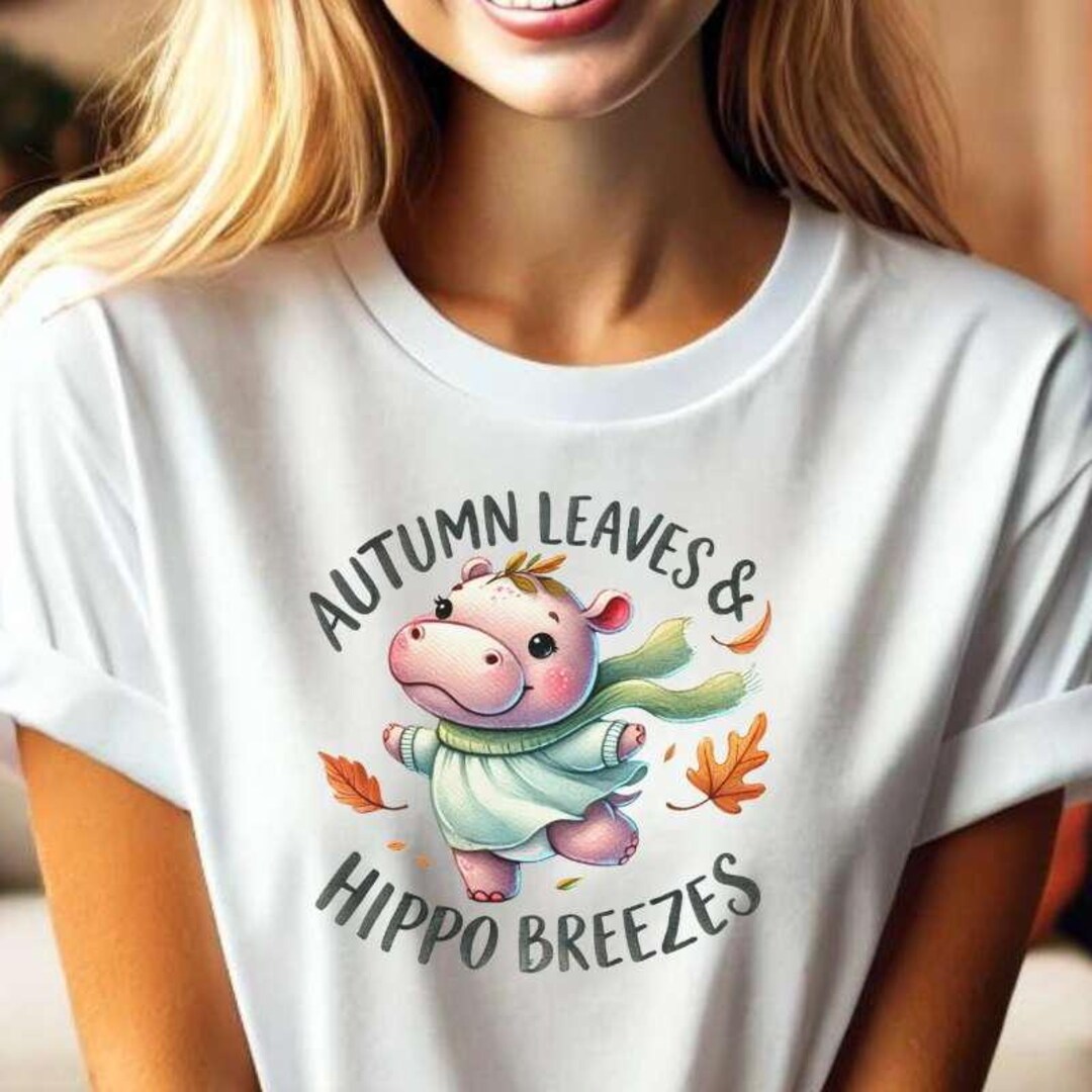 Autumn Hippo Watercolor Clipart PNG for Merch Design Fall Decorate ...