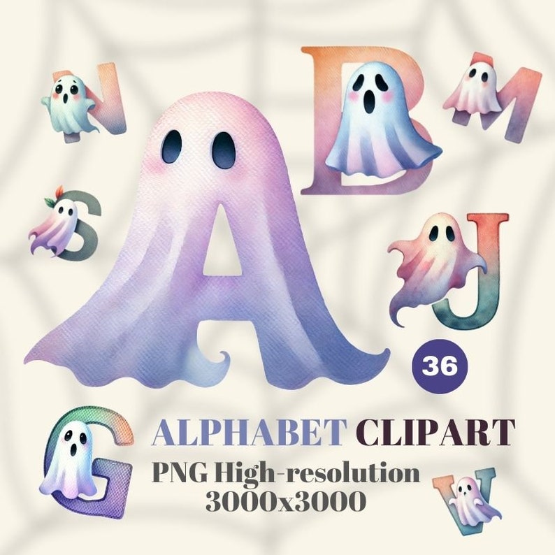 Whimsical Ghost Alphabet Clipart T-shirt Halloween Ghost Letters ...