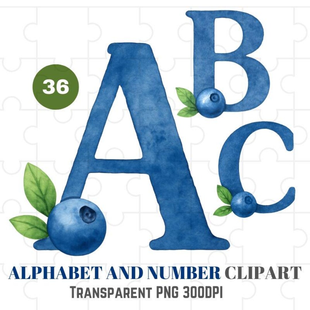 Blueberry Watercolor Alphabet Clipart: Fruit Letter & Number Set (PNG ...