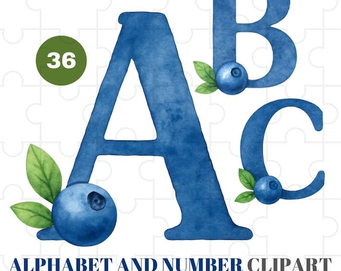 Spring Blueberry Alphabet Clipart – Botanical Letter PNG Set (digital ...