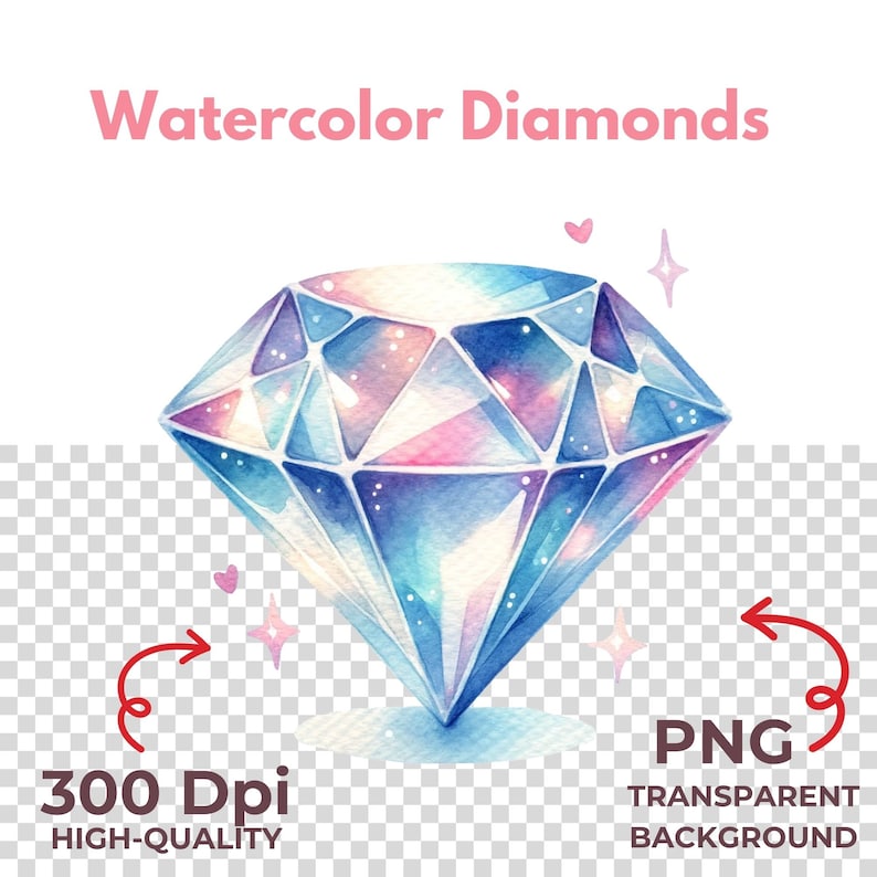 Watercolor Diamonds Clipart: Rainbow Gem PNG (digital Download) - Etsy