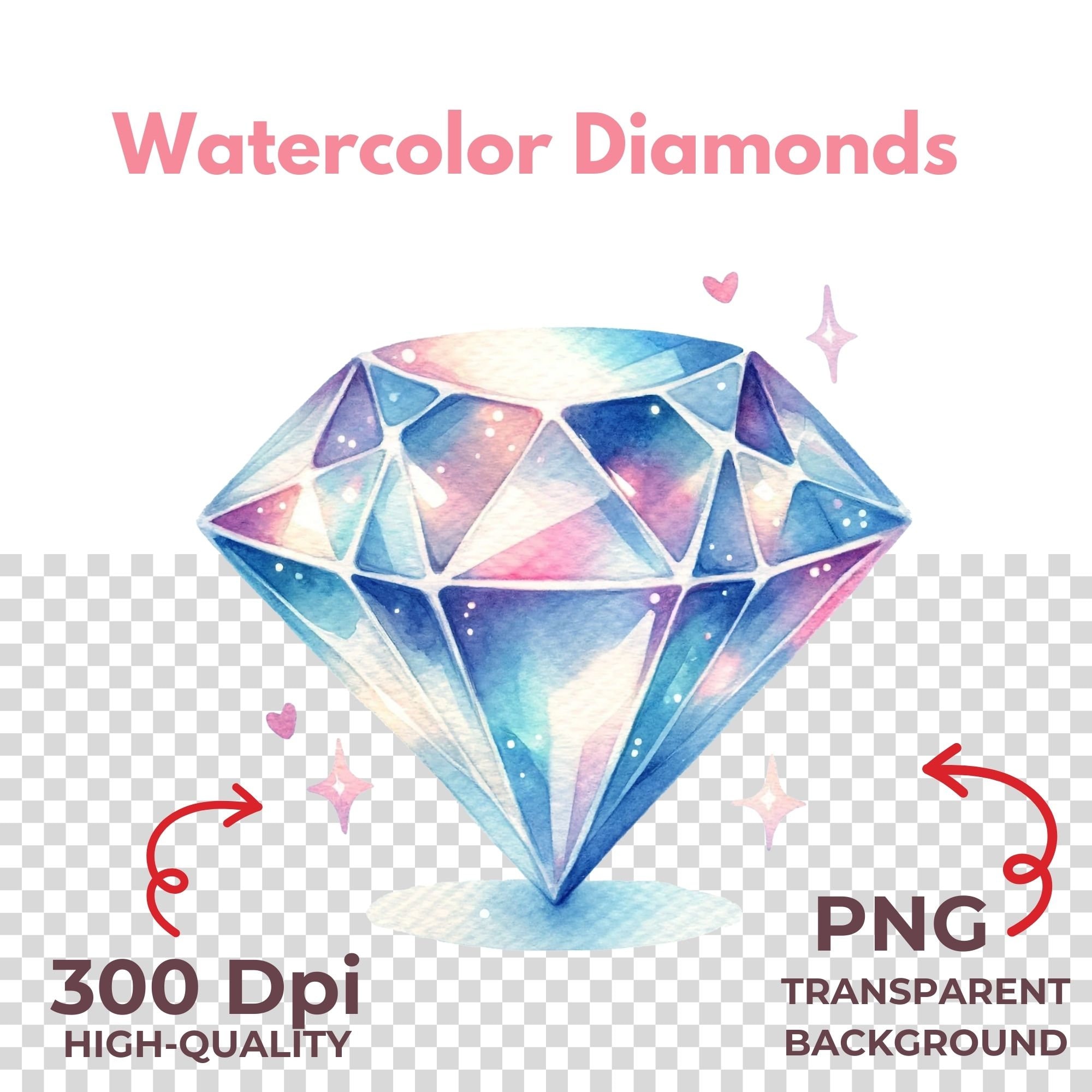 Watercolor Diamonds Clipart: Rainbow Gem PNG (digital Download) - Etsy