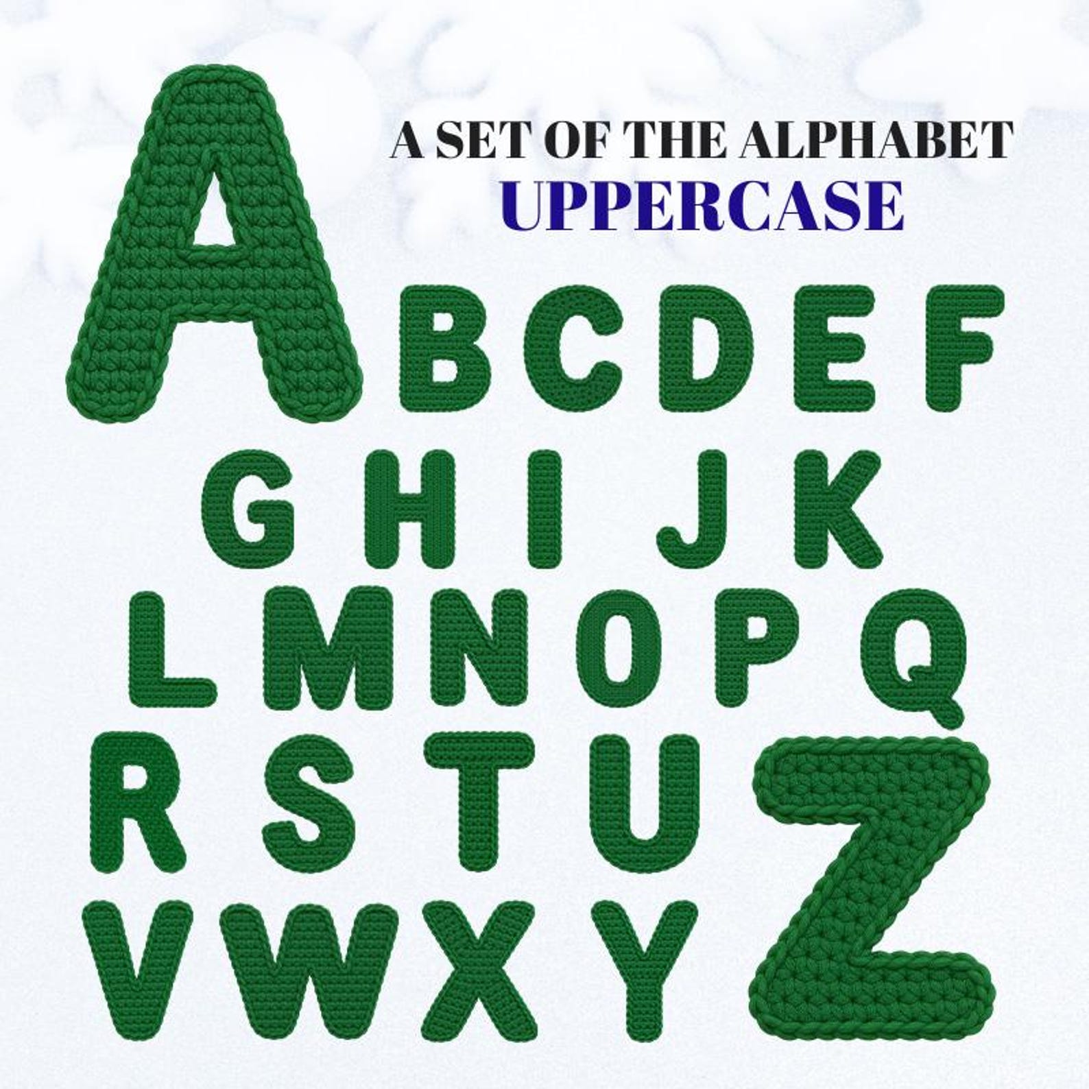 Green Crochet Font Clipart, Faux Yarn A-Z, 0-9 (digital Download) - Etsy