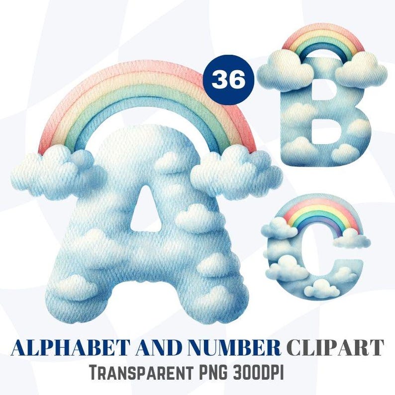 Cloud Alphabet Clipart PNG, Rainbow Letters Numbers Set, Cute Digital ...