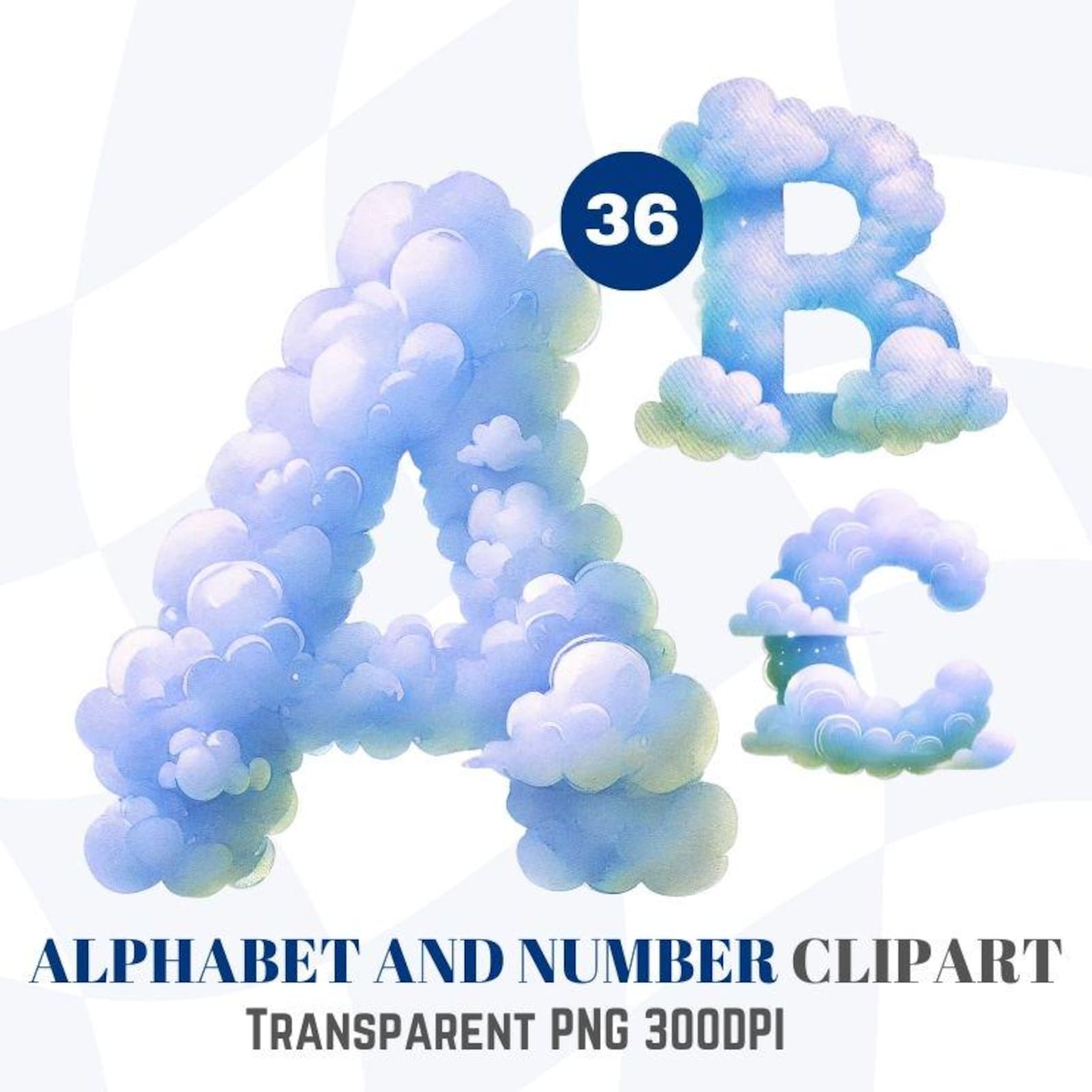 Cloud Alphabet Clipart Set Blue Cloud Letters and Numbers PNG Cute Sky ...