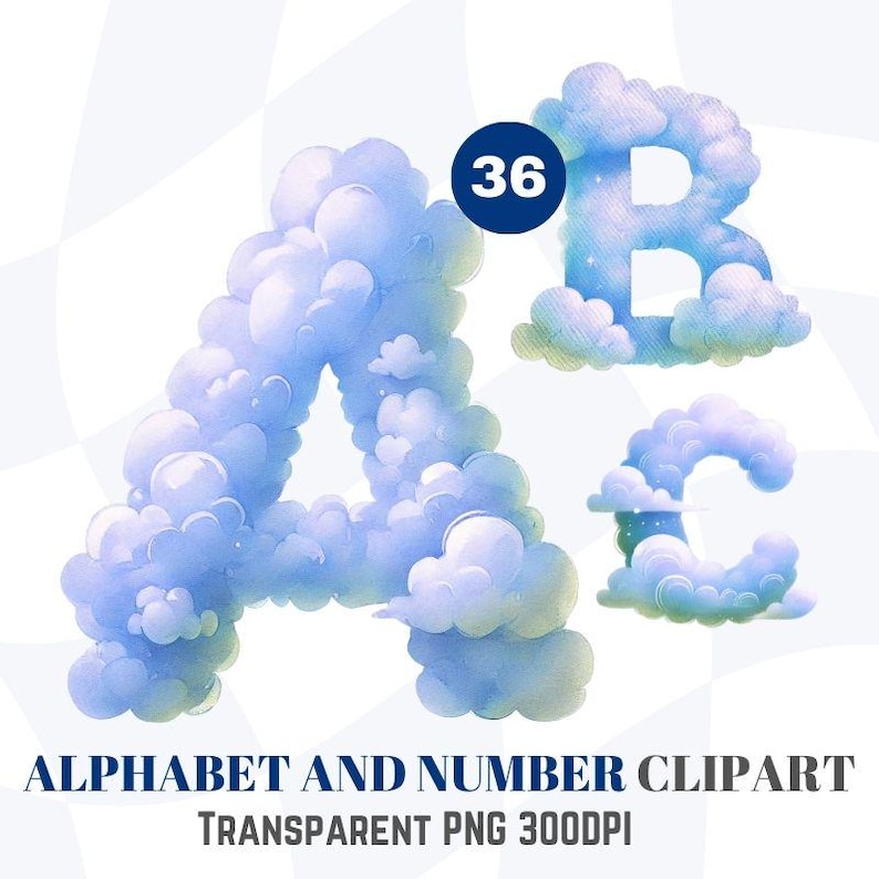 Cloud Alphabet Clipart Set Blue Cloud Letters and Numbers PNG Cute Sky ...