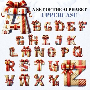 Christmas Alphabet Clipart Set With Gift Design for Crafting and ...