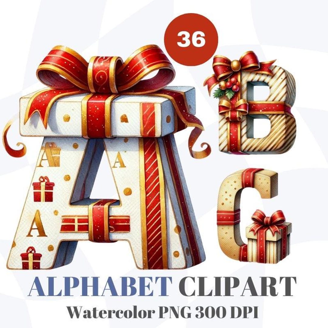 Christmas Alphabet Clipart Set With Gift Design for Crafting and ...