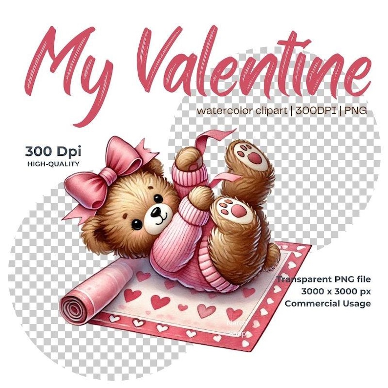Valentine Bear Clipart PNG, Cute Bear With Bow, Watercolor Love ...