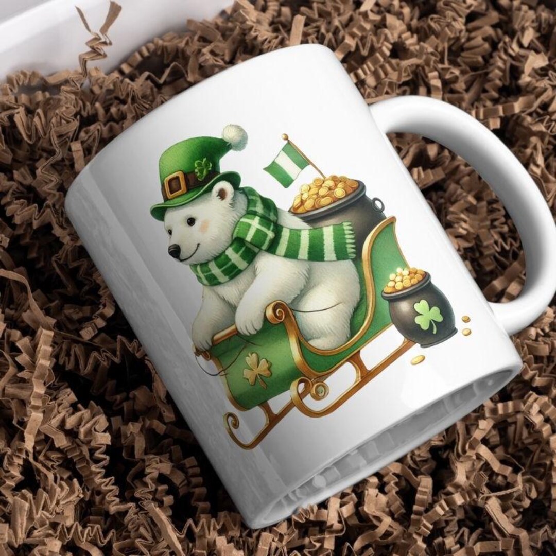 St. Patrick's Day Polar Bear Watercolor Clipart, Cute Bear in Green ...