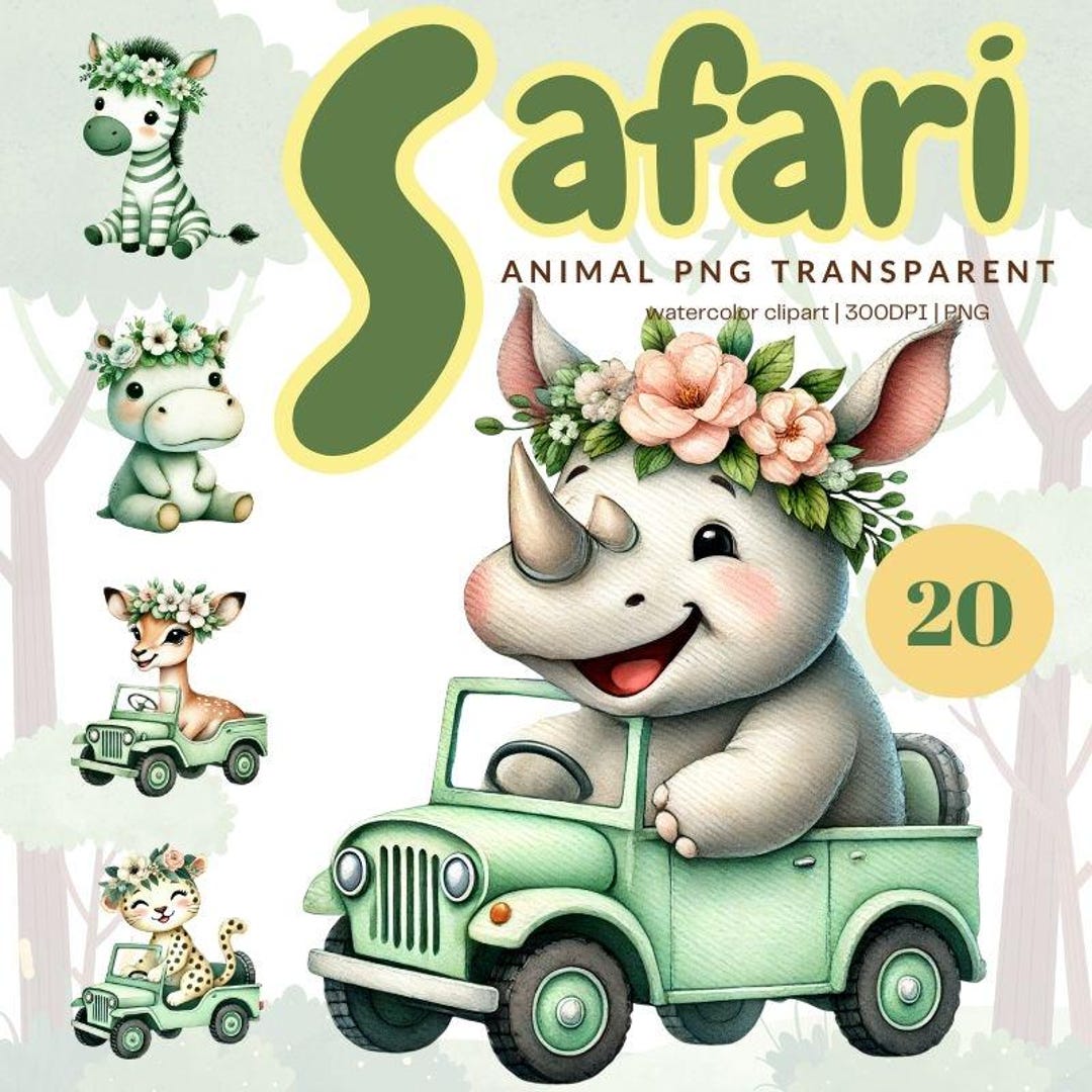 Safari Animals PNG Clipart 20 Watercolor Cute Jungle Animal Designs ...