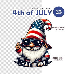 4th of July Watercolor Clipart Set, Patriotic Gnome PNG Bundle ...