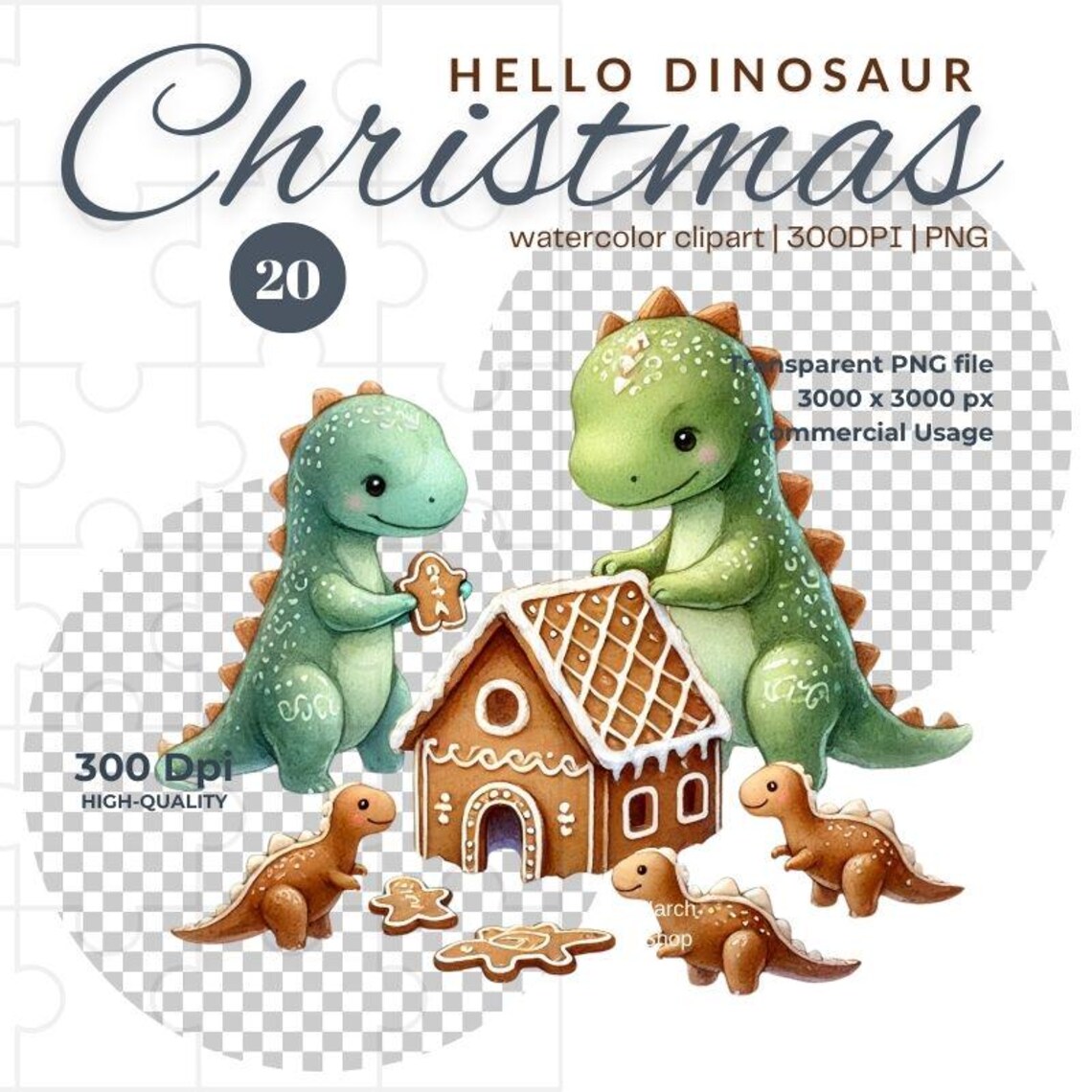 Dinosaur Christmas Clipart | Festive Dino PNG Set (commercial Use ...