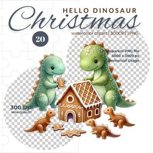 Dinosaur Christmas Clipart Set Commercial Use Dino Cute Holiday ...