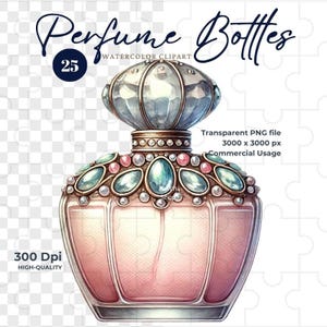 Perfume Bottles Watercolor Clipart Scrapbooking Vintage Perfume Bottle ...
