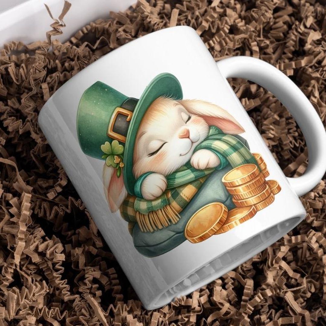 St. Patrick's Day Bunny Watercolor Clipart, Cute Sleeping Rabbit With ...