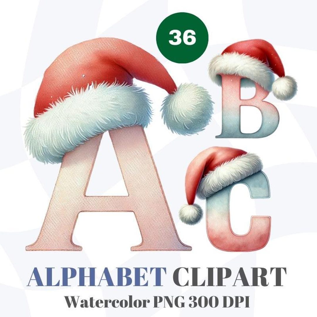Santa Hat Alphabet Clipart: Watercolor Christmas PNG (commercial Use ...