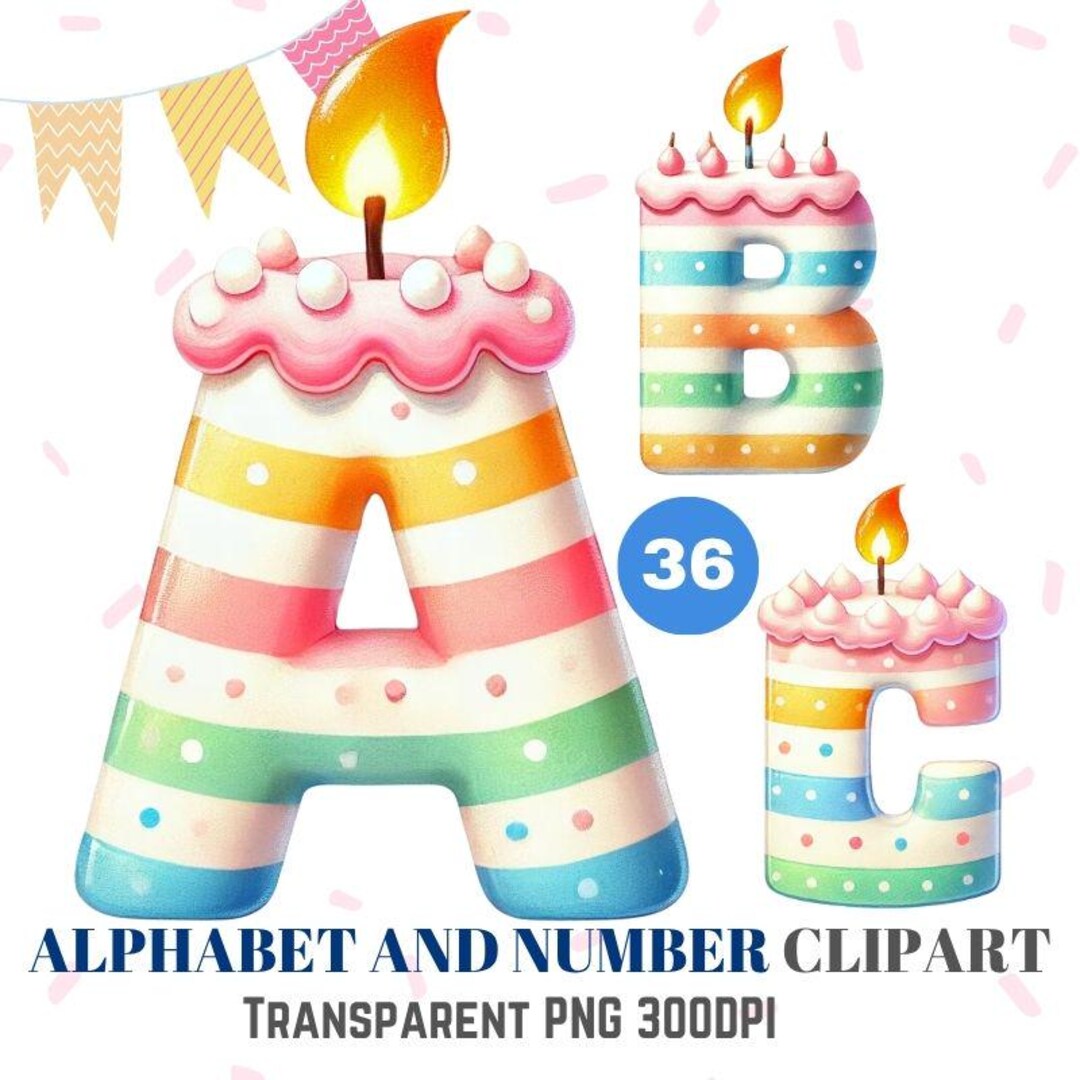 Birthday Candle Clipart: Pastel Alphabet & Numbers (PNG Download) - Etsy