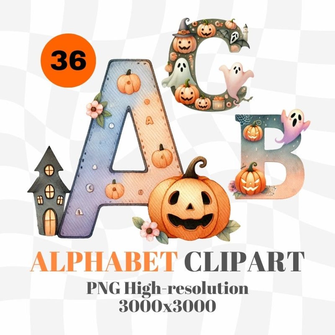 Halloween Pumpkin Ghost Alphabet Clipart for DIY Crafts Spooky Pumpkin ...