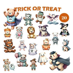 Halloween Watercolor Clipart Cute Bear for Invitation Spooky Costume ...