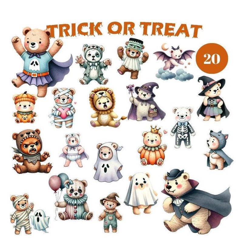 Halloween Watercolor Clipart Cute Bear for Invitation Spooky Costume ...