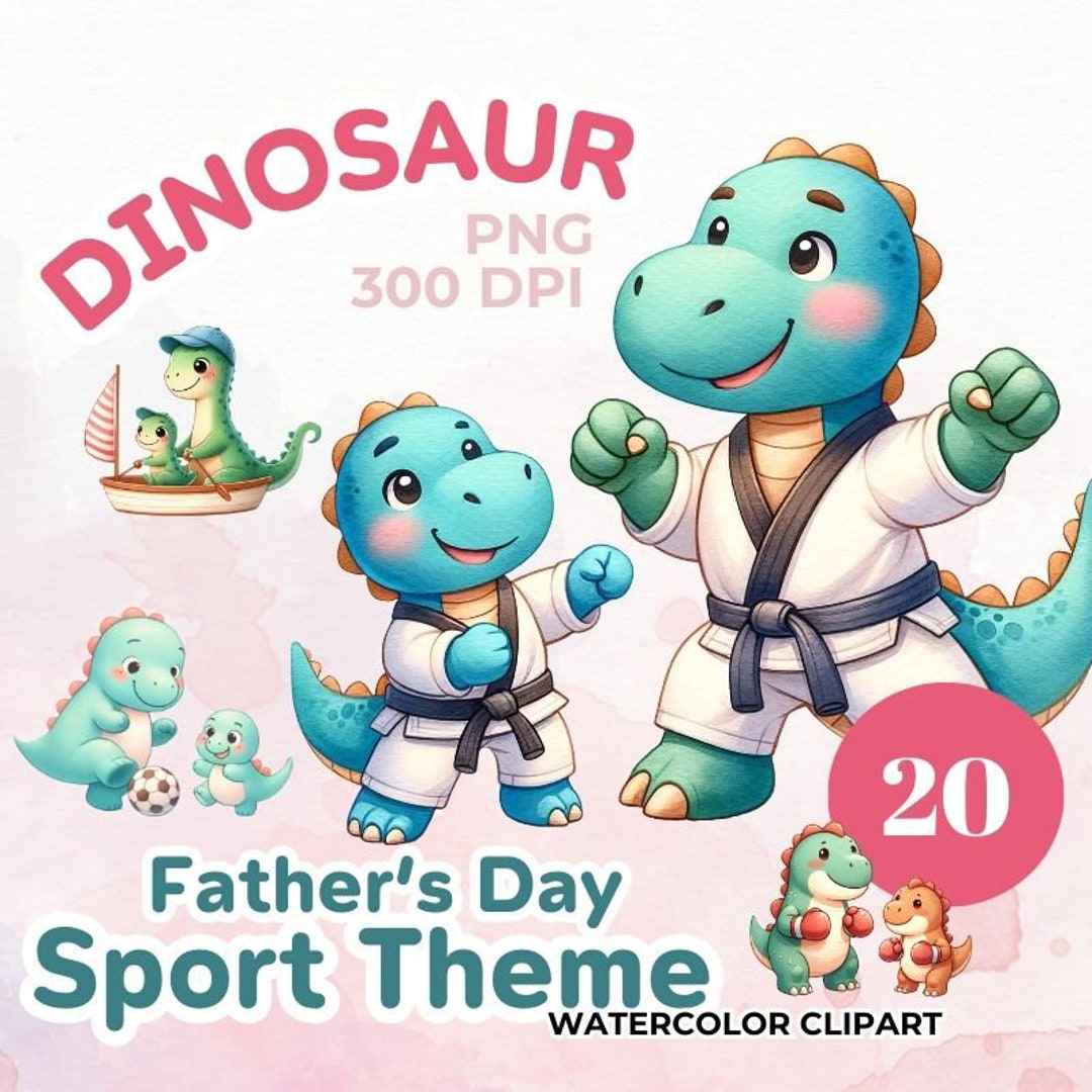 Father's Day Sport Theme Dinosaur Clipart | Cute Watercolor ...