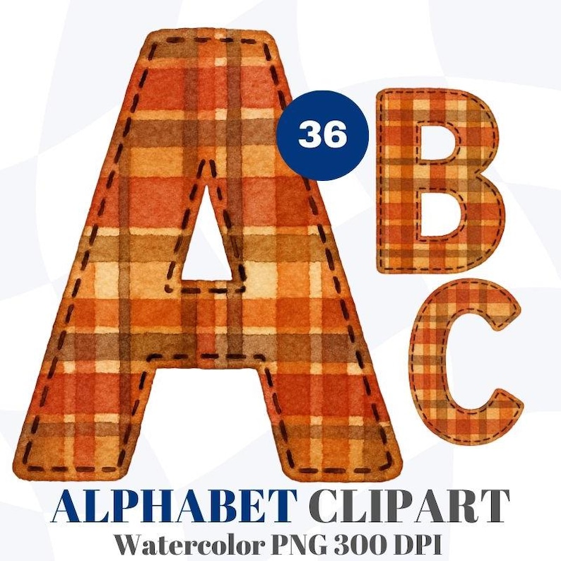 Plaid Fall Alphabet Clipart Letters Watercolor PNG for Sublimation and ...