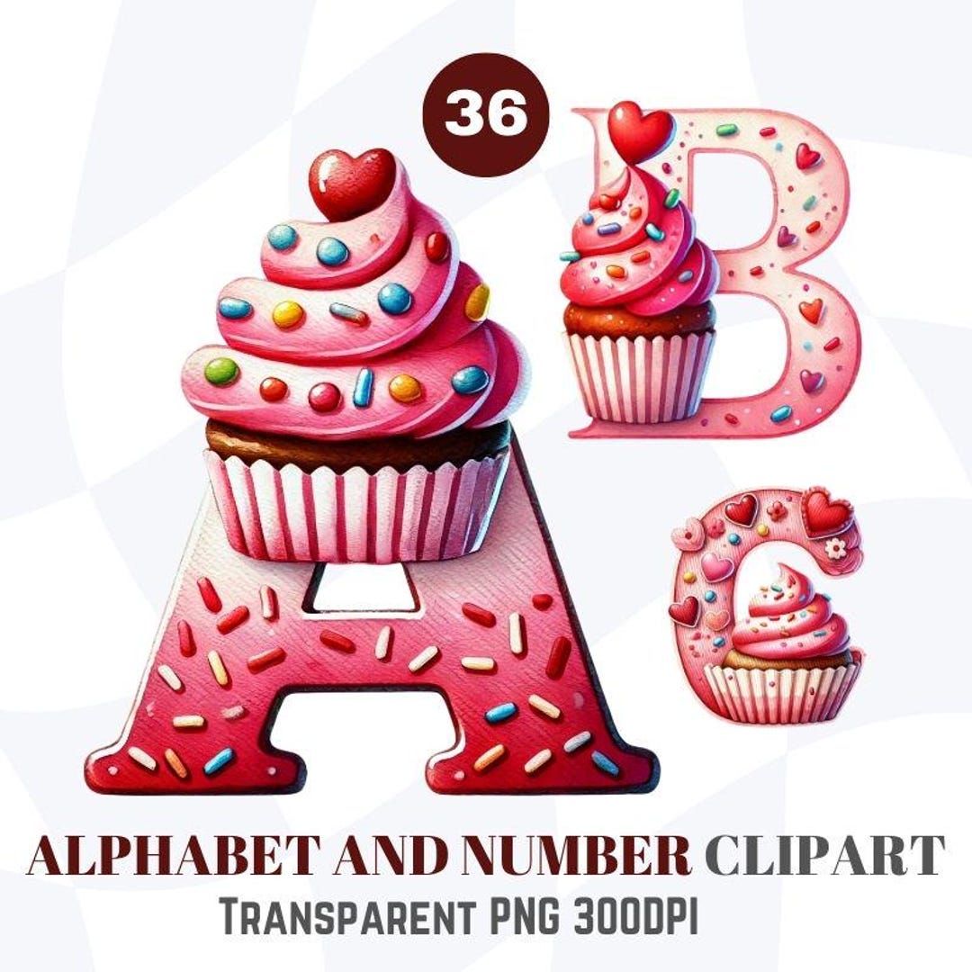 Cupcake Alphabet Clipart PNG Sweet Dessert Letters & Numbers Cute ...