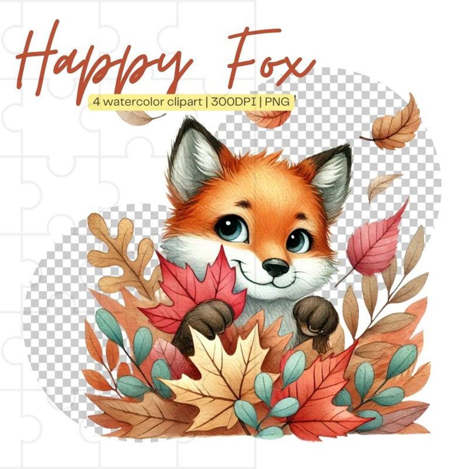 Cute Fall Fox Watercolor Clipart for Digital Scrapbooking Autumn ...
