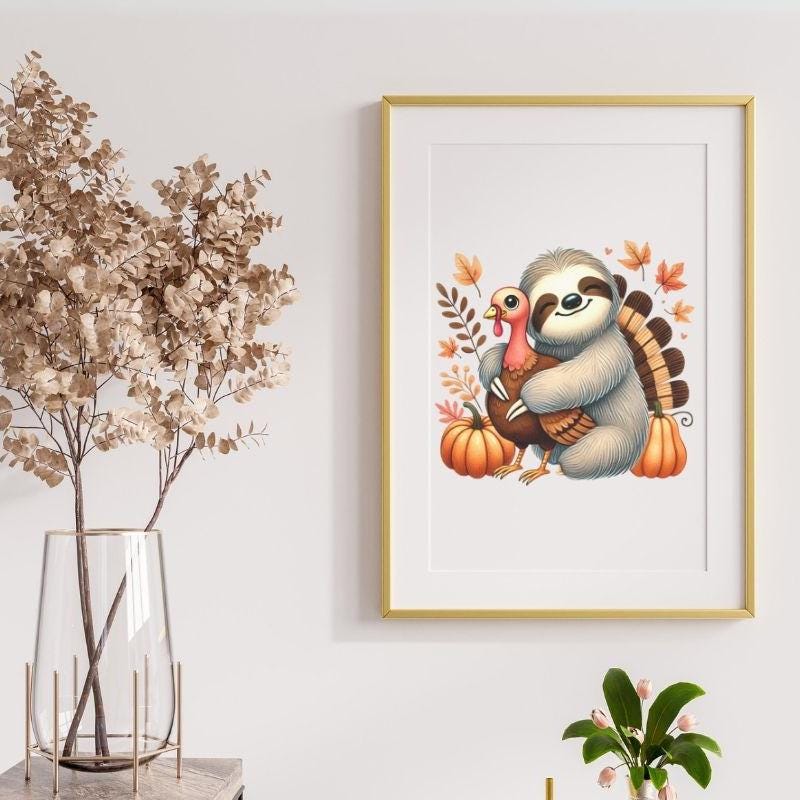 Cute Sloth Thanksgiving Clipart Watercolor Sloth Fall Clip Art Set 300 ...