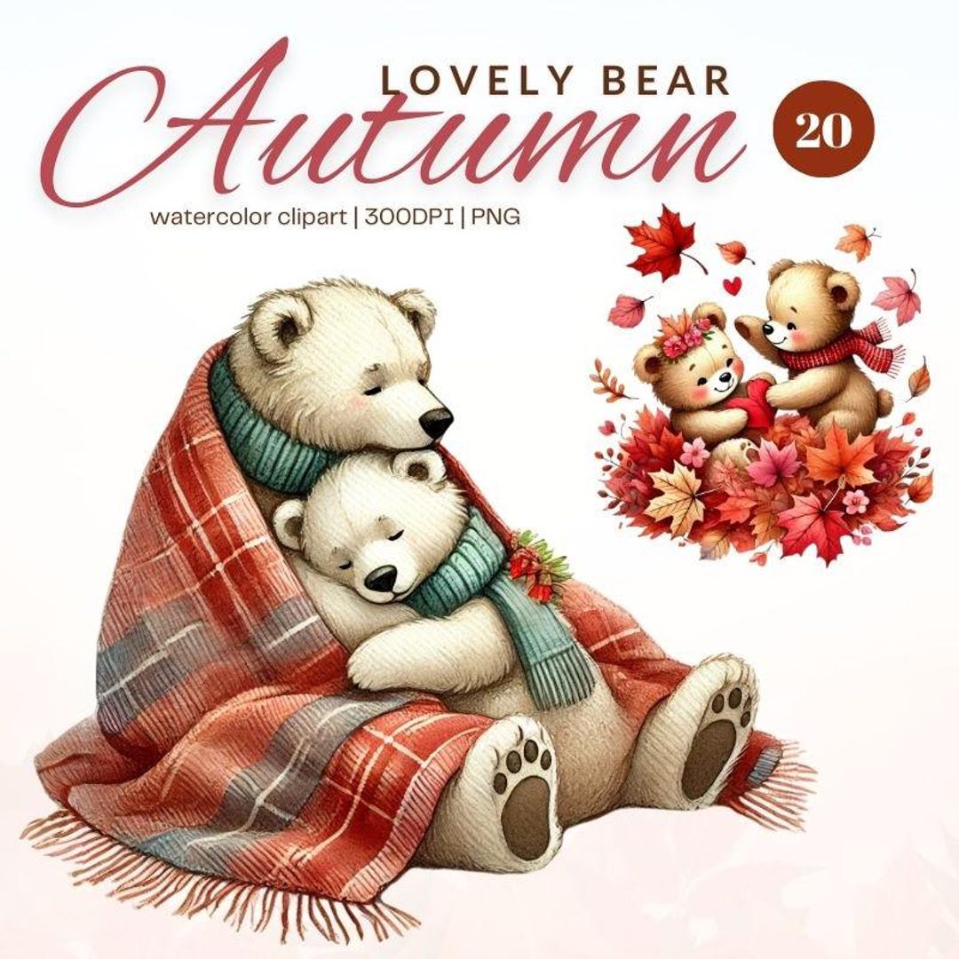 Autumn Bear Watercolor Clipart, Cozy Fall PNG (digital Download) - Etsy
