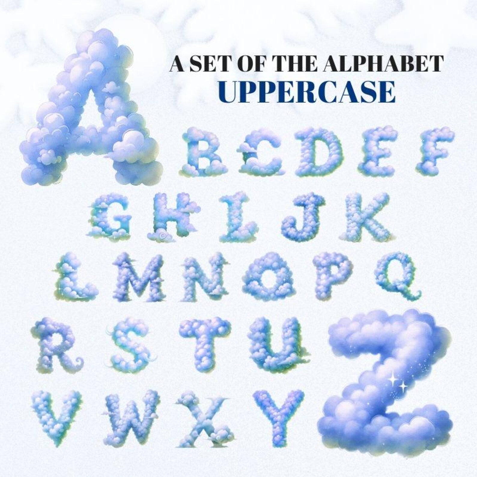 Cloud Alphabet Clipart Set Blue Cloud Letters and Numbers PNG Cute Sky ...