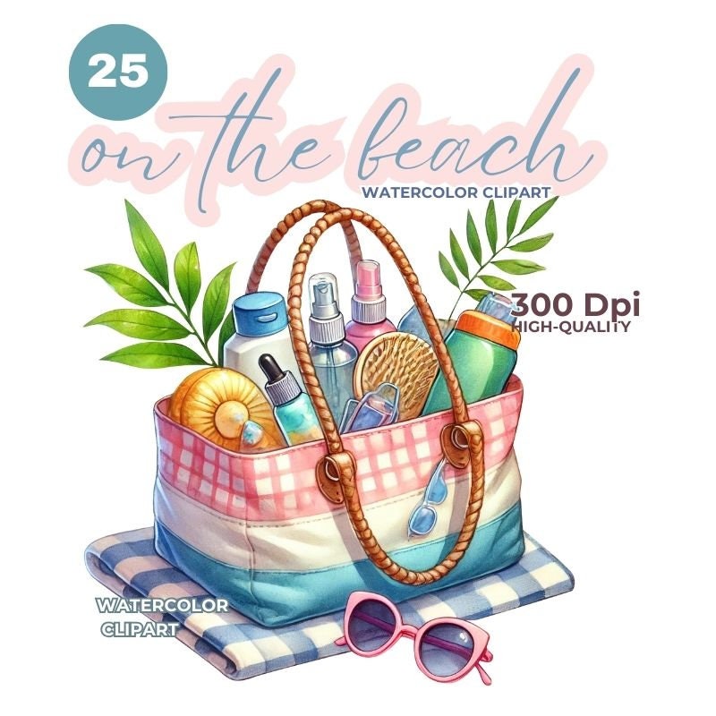 25 Watercolor Beach Clipart Set Summer Vacation Graphics Tropical ...