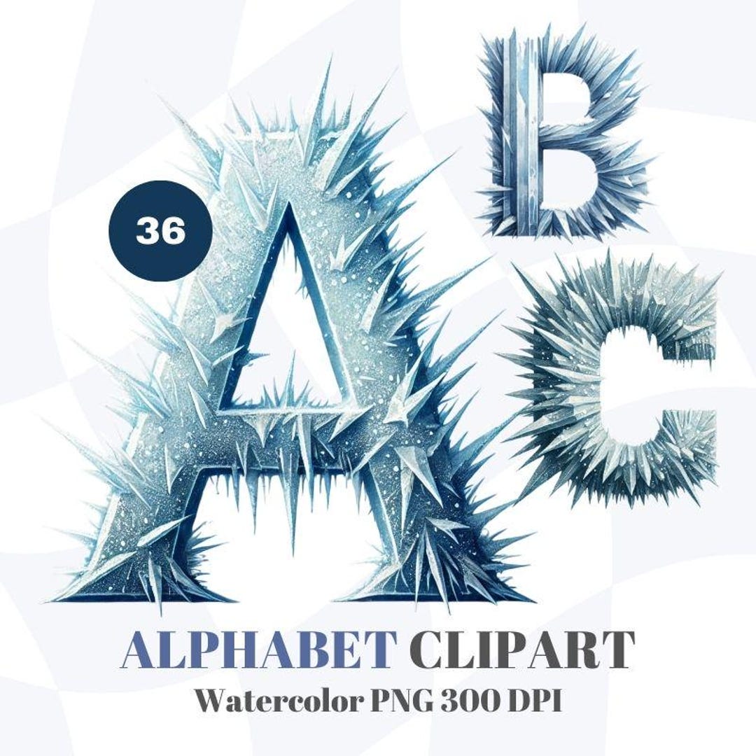 Winter Ice Alphabet Clipart: Frozen Watercolor PNG (digital Download ...