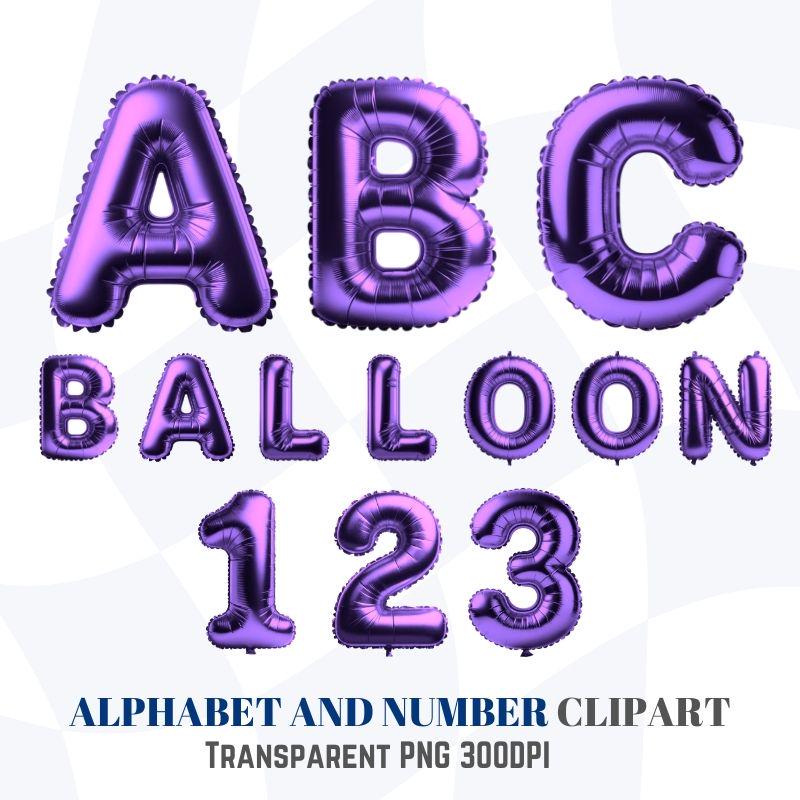Purple Balloon Alphabet Clipart: PNG Letters & Numbers (digital ...