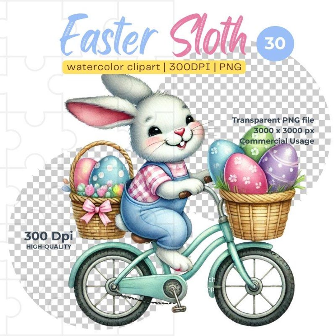 Easter Bunny Watercolor Clipart Set, Cute Rabbit PNG Digital Download ...