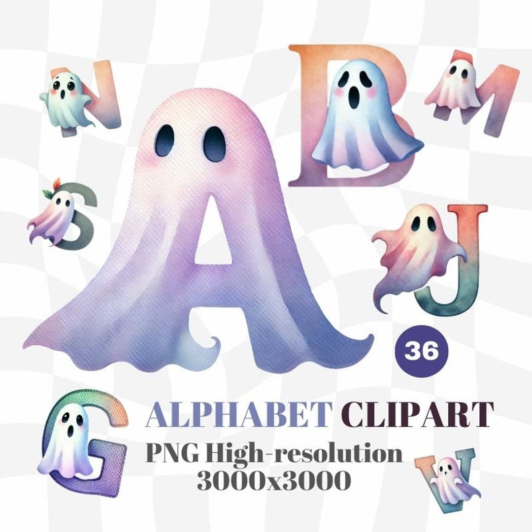 Whimsical Ghost Alphabet Clipart T-shirt Halloween Ghost Letters ...