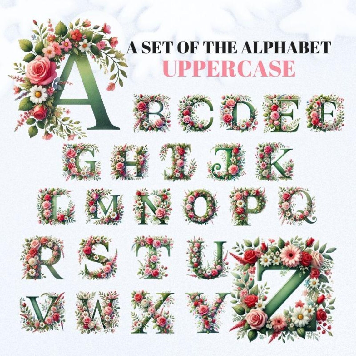 Floral Alphabet Clipart: Watercolor Flower Letters & Numbers (PNG ...