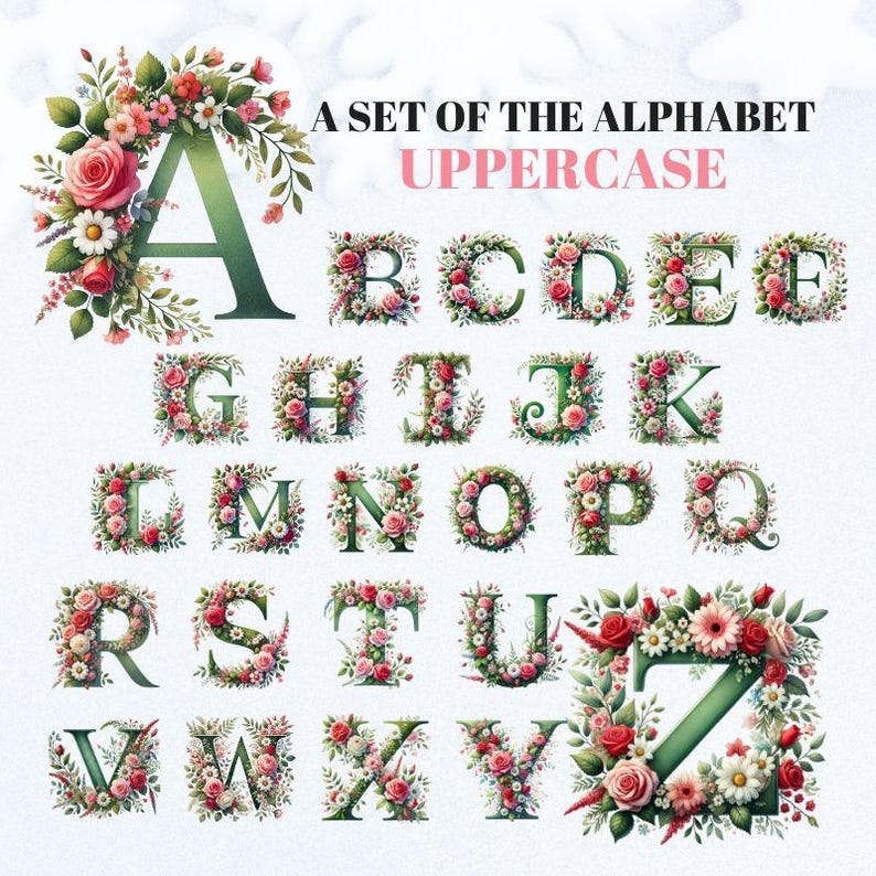 Floral Alphabet Clipart: Watercolor Flower Letters & Numbers (PNG ...