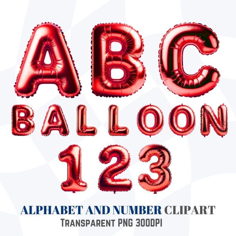 Red Foil Balloon Alphabet Clipart for Party Designs and Crafts With PNG ...