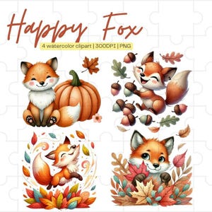 Cute Fall Fox Watercolor Clipart for Digital Scrapbooking Autumn ...