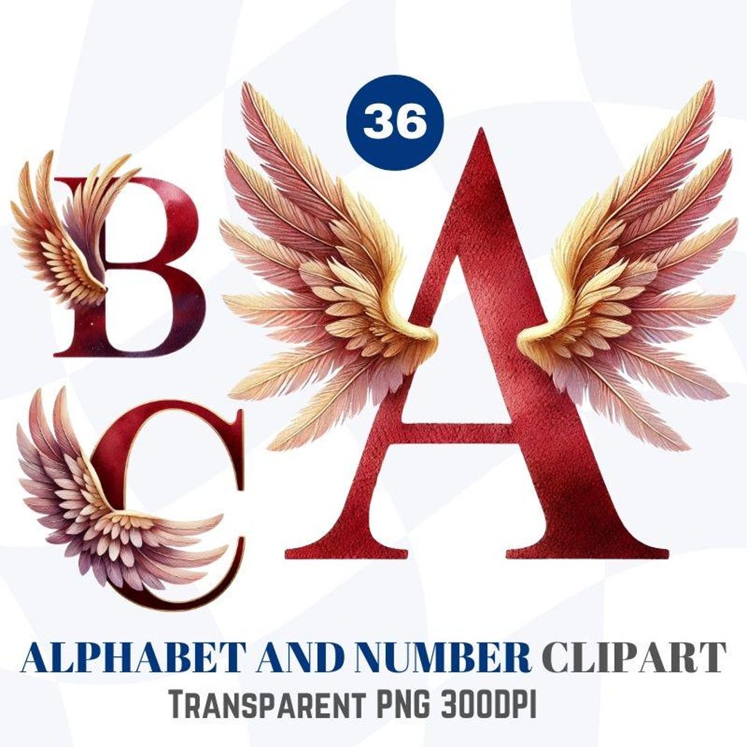 Winged Alphabet Clipart, Fantasy Angel Letter PNG Elegant Wing Letters ...