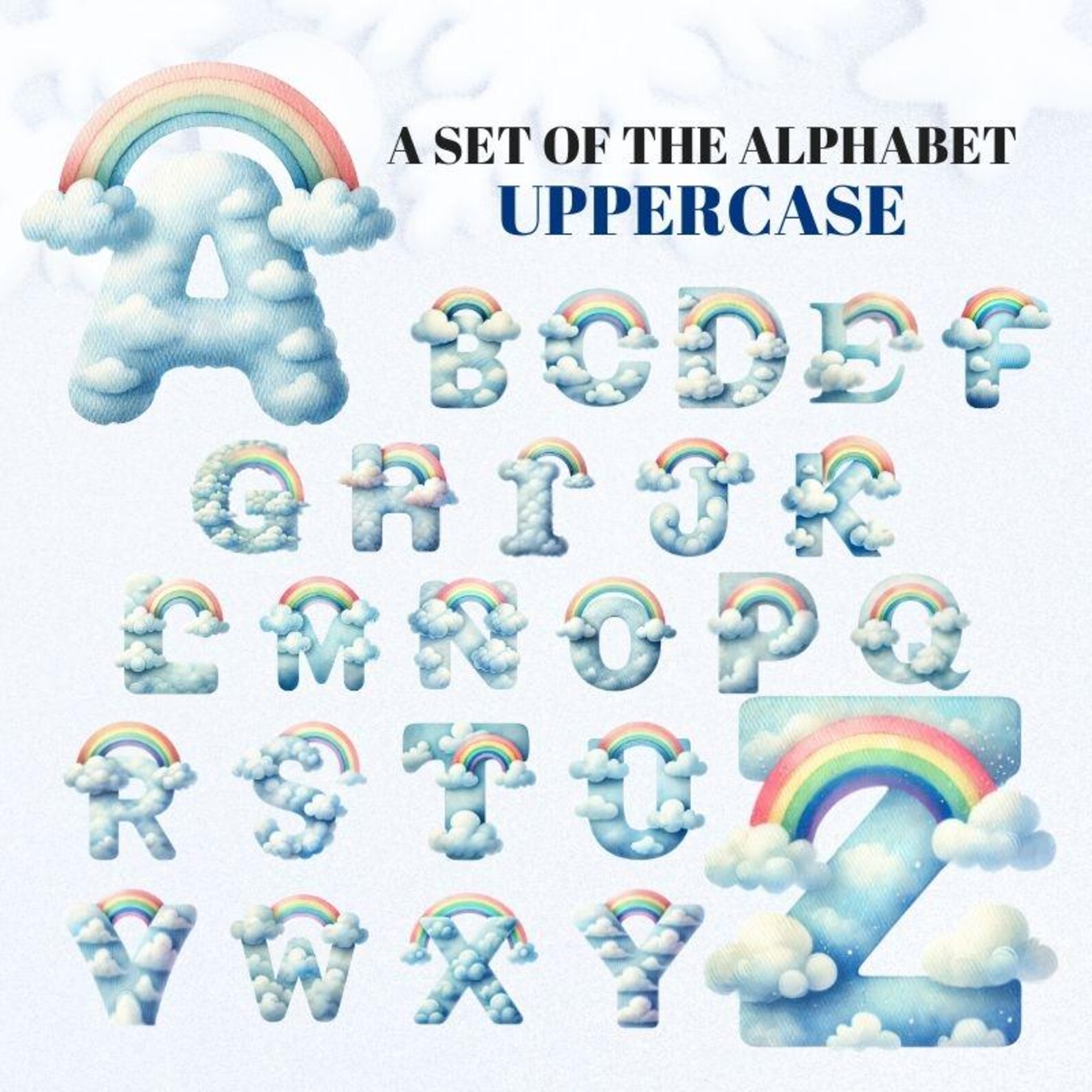 Cloud Alphabet Clipart PNG, Rainbow Letters Numbers Set, Cute Digital ...