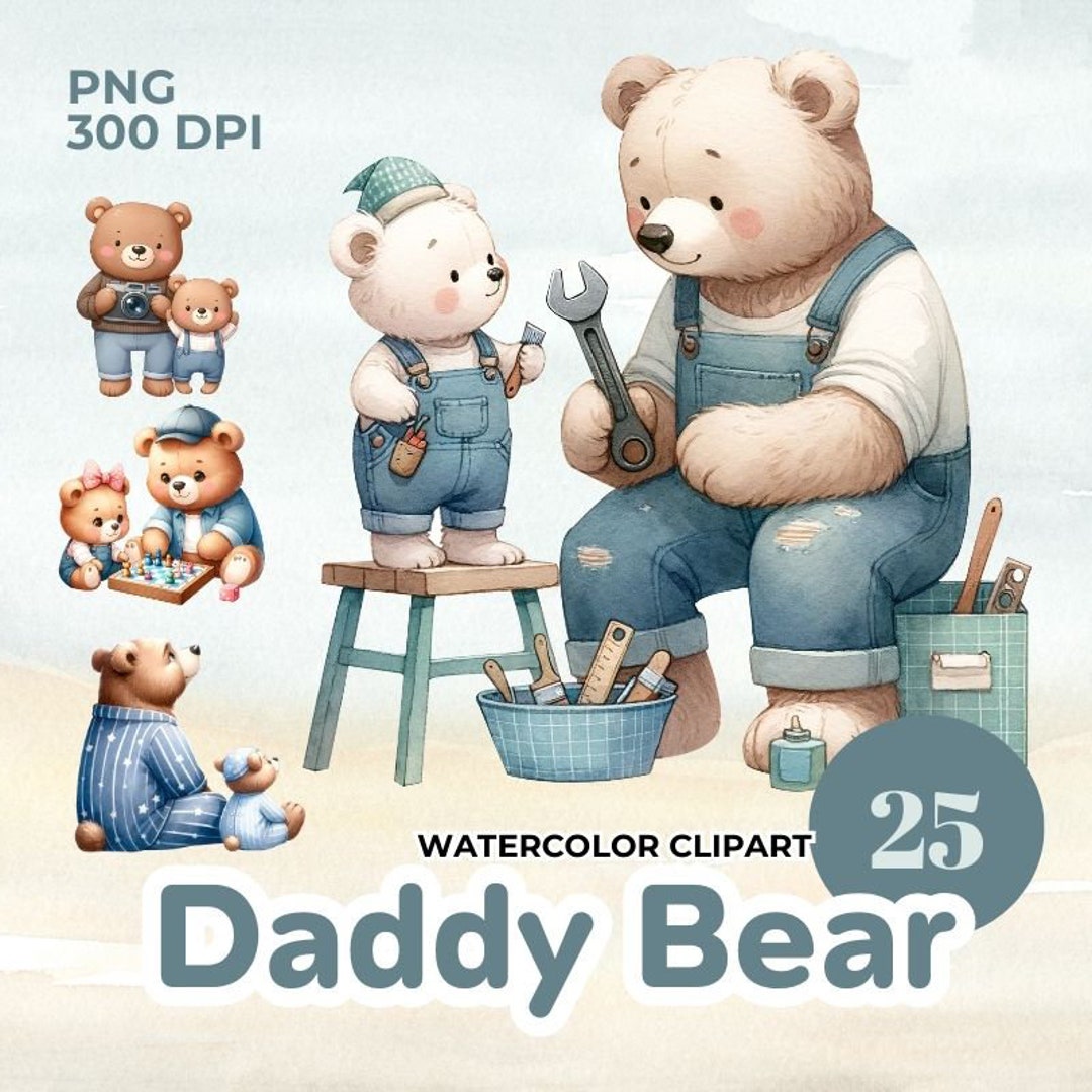Daddy Bear Watercolor Clipart: Father's Day PNG Set - Etsy