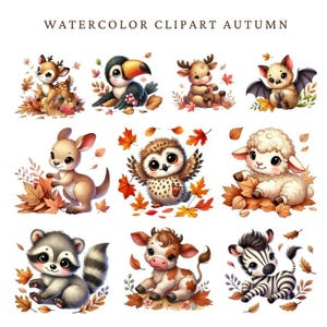 Autumn Woodland Animals Watercolor Clipart Set Cute Forest Animal ...