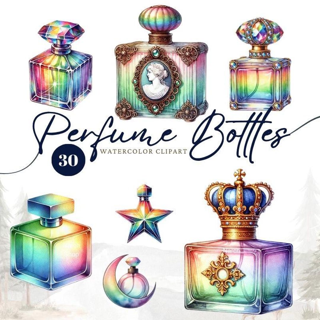 Perfume Bottles Watercolor Clipart Scrapbooking Vintage Perfume Bottle ...