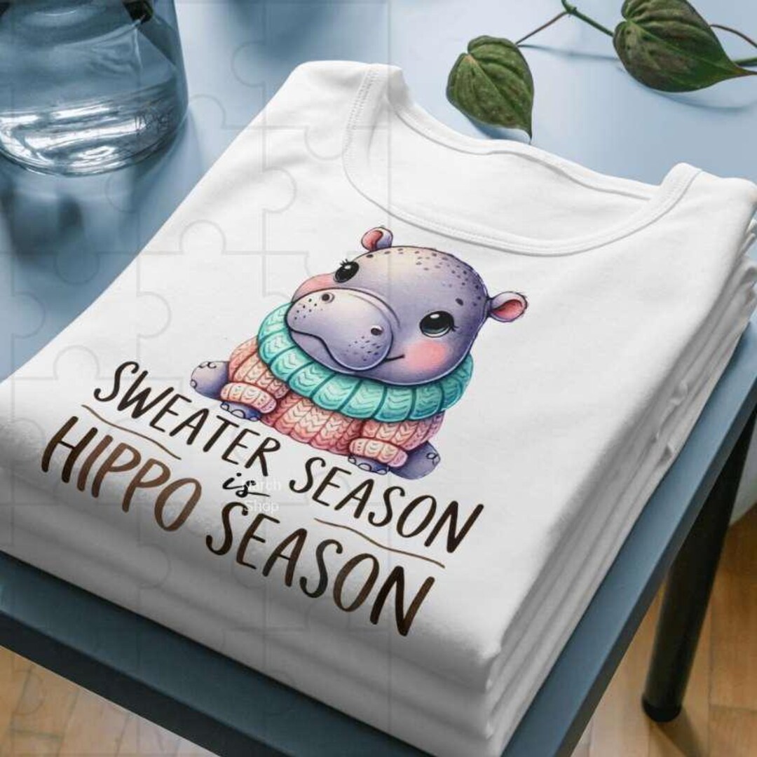 Autumn Hippo Watercolor Clipart PNG for Merch Design Fall Decorate ...