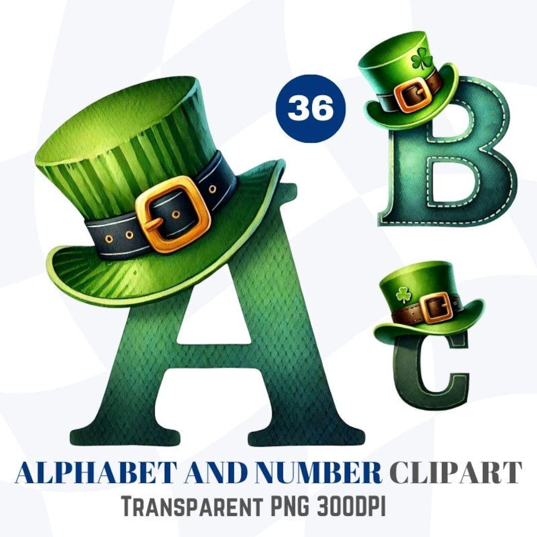 St. Patrick's Day Alphabet Clipart Set, Green Letters and Numbers PNG ...