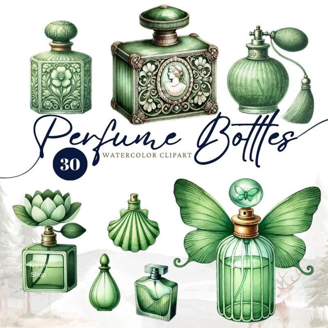 Perfume Bottles Watercolor Clipart Scrapbooking Vintage Perfume Bottle ...