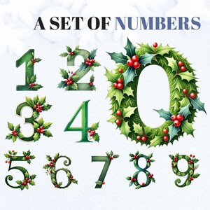 Holly Christmas Alphabet Clipart Set With Watercolor Design for Holiday ...